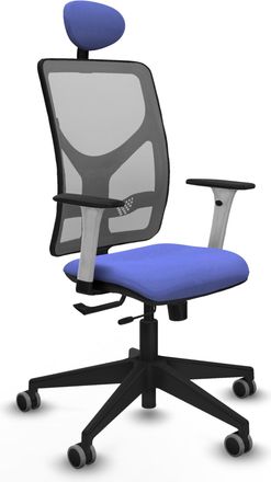 Piqueras y Crespo B&uuml;rostuhl mit wei&szlig;en und schwarzen Armlehnen, h&ouml;henverstellbare Lendenwirbelst&uuml;tze und festes Kopfteil, ausgestattet mit Syncro/Traslack. Grau/Hellbla