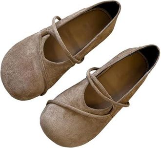 Generic Chaussures plates orthop&eacute;diques Mary Jane pour femme - Bout rond - En daim - Chaussures plates d&eacute;contract&eacute;es - Vintage - Semelle souple - Confort pour