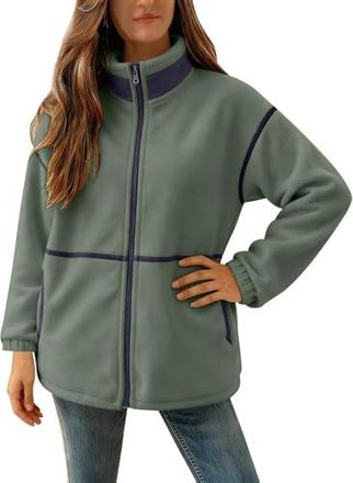 Generic Vestes en polaire pour femme avec fermeture &eacute;clair int&eacute;grale, poches l&eacute;g&egrave;res, manteaux dhiver doux et chauds pour la randonn&eacute;e, les voyages, Vert, XXL