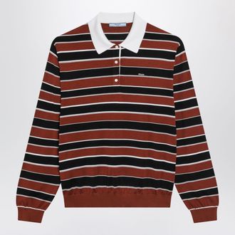 Prada Seiden-Poloshirt mit Streifen in Rost/Schwarz