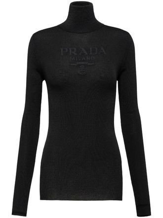 Prada pull à logo intarsia - Noir