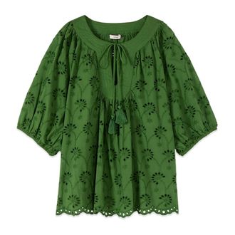 Oltre Bluse aus Lochstickerei - - Blouses & Shirts - Damen - Gr&uuml;n - S/M