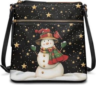 Coloranimal Sac &agrave; bandouli&egrave;re imperm&eacute;able en cuir synth&eacute;tique pour femme avec plusieurs poches, Bonhomme de neige de No&euml;l Nuit &eacute;toil&eacute;e