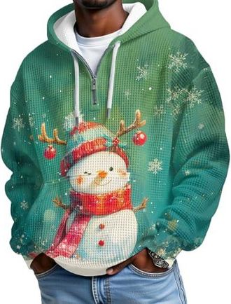 Generic Sweat à capuche de Noël pour homme avec bonhomme de neige et arbre de Noël Sweat-shirt à manches longues pour lhiver et les loisirs, Vert menthe (01),