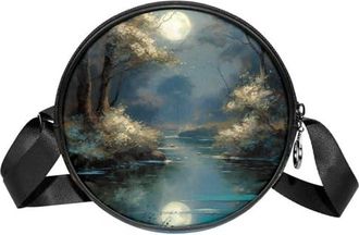 Generic Petit sac &agrave; bandouli&egrave;re Circle Beauty pour femme, petit sac &agrave; bandouli&egrave;re avec fermeture &eacute;clair, bretelles r&eacute;glables, sac &agrave; main rond d&eacute;contract&eacute; pour