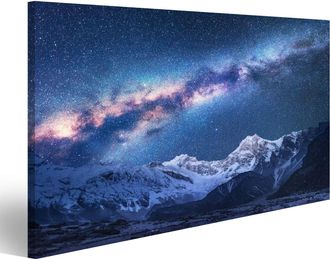 Islandburner Bild Bilder auf Leinwand Raum. Milchstra&szlig;e und Berge. Fantastische Ansicht mit Bergen und sternenklarem Himmel nachts in Nepal. Gebirgstal und Hi Wand