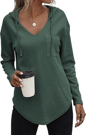 Zeagoo Pull Femme Élégant Hiver Hoodie Décontracté Manches Longues Pull Beige Haut Léger Sexy Sweatshirt à Capuche pour Fille Vert S