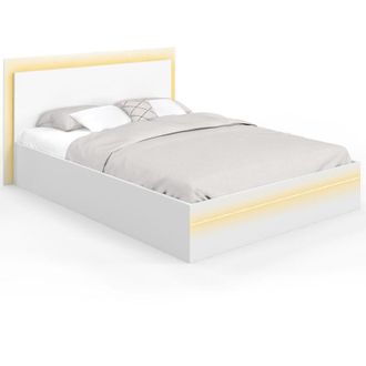 IDMarket Lit double CHARLIE 140 x 190 cm avec sommier et LED int&eacute;gr&eacute;es blanc