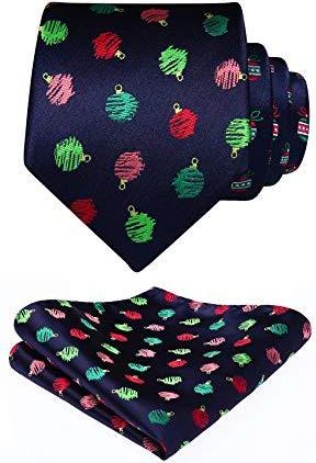 Hisdern Cravate de Noel pour homme Balles Parti tisse cravate & Pocket Equerre