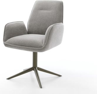 DELIFE Drehstuhl Zoa-Flex Strukturstoff Soft Grau Fußkreuz Effektfinish Titan 360° drehbar Wippfunktion Taschenfederkern, Esszimmerstühle