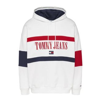 Tommy Jeans Cotton Hoodie mit wei&szlig;em Logo - - Sweatshirts & Hoodies - Herren - Wei&szlig; - L
