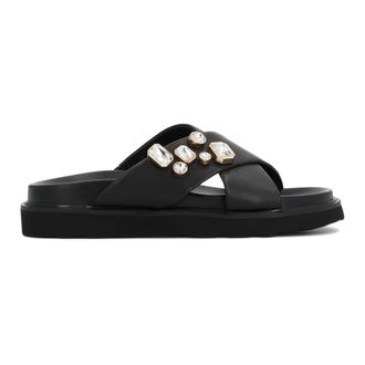 Kazar Femme, Chaussures, Noir, Taille: 35 EU Sandales Plates en Cuir avec Ornements de Bijoux