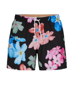 BOSS Herren Piranha Badeshorts mit Blumen-Print und Logo-Detail Schwarz M