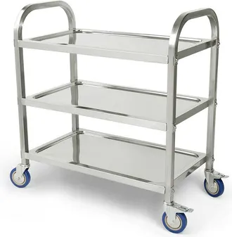 Oobest Servierwagen 3 Borde Transportabr&auml;umwagen Rollwagen K&uuml;chenwagen Edelstahl Getr&auml;nkewagen