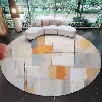 Generic Tapis Rond 150 cm (Round) Microfibre Douce Tapis Circulaire Salon Style Minimaliste à Blocs de Couleur Chambre Imprimés Imprimé Antidérapant Lavable T