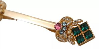 Dolce & Gabbana Mens Gold Plated 925 Sterling Silver Crystal Collar Stop Brooch Accessory