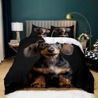 Generic Teckel Animaux Housse de Couette 240 x 220 cm, Parure de Lit avec Fermeture &Eacute;clair - Microfibre Doux Housse de Couette avec 2 Taie doreiller pour 2 Pe