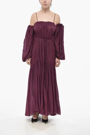 Super Blond Chiffon Ruffled Dress with Puff Sleeves Super Blond