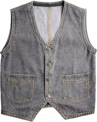 ORANDESIGNE Veste Jean sans Manche Homme Vintage Gilet Denim de Moto R&eacute;tro Cowboy Gilet Jean Motard E Gris XL