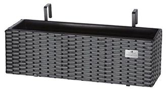 Gartenfreude Polyrattan Balkonkasten Blumenkasten 60 x 19 x 20 cm inklusive Aufh&auml;ngung, mit &Uuml;berlauf f&uuml;r ein Wasserreservoir, schwarz