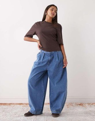 Collusion Jean bouffant oversize - Marbr&eacute; d&eacute;lav&eacute;-Bleu marine