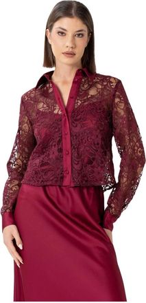 Kocca Femme, Blouses et Chemises, Rouge, Taille: 38 FR Chemisier doux &agrave; manches longues effet dentelle