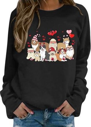 Generic 2026 Sweat &agrave; capuche &agrave; manches longues pour femme Imprim&eacute; chien d&eacute;contract&eacute; No&euml;l Vacances, Noir, XXL