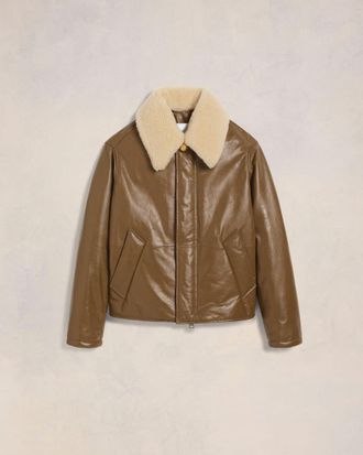 Ami Ami Paris - Gepolsterte Lederjacke Braun - Gr&ouml;&szlig;e: XS - f&uuml;r Damen