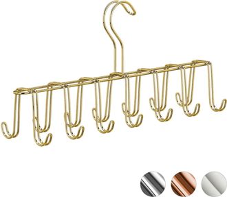 Relaxdays Gürtelhalter, Krawattenhalter aus Metall, platzsparend, 14 Haken, Krawatten & Gürtel, für Kleiderschrank, gold, 17,00 x 36,00 x 9,50cm