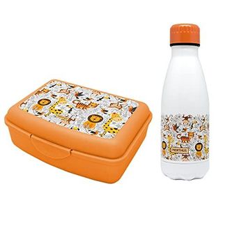 Nerthus Kitchenware FIH 1006 Set Doppelwandige Flasche aus Edelstahl + Lunchbox L&ouml;wen