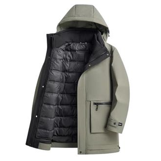 Generic Parka dhiver légère et amovible en duvet doie pour homme, kaki, L