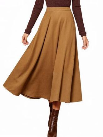 Cupshe Jupe midi élégante en daim pour femme - Taille haute - Jupe longue décontractée, marron, M