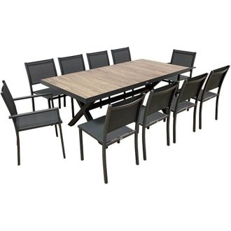 Oviala Table de jardin aluminium et c&eacute;ramique et 10 assises anthracite - Tivoli