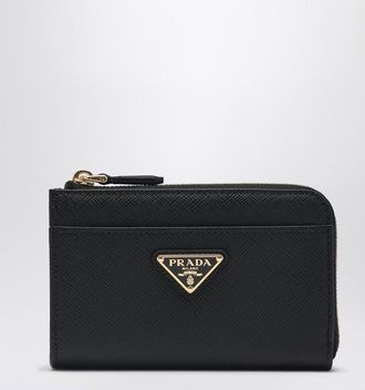 Prada Black Saffiano leather zip key holder
