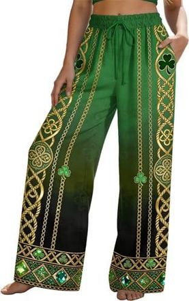 Generic HUIFUAO Pantalon de la Saint-Patrick pour femme - Pantalon tr&egrave;fle amusant - Costume irlandais de la St Paddys Day - Pantalon de tr&egrave;fle irlandais - Gra