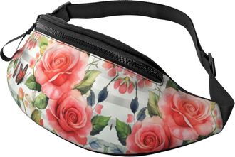 Generic Multifunktionale Brusttasche Blumenmuster Mit Schwarzen Streifen H&uuml;fttaschen Brusttasche Schultertaschen F&uuml;r Outdoor Camping Fitness 14X35Cm