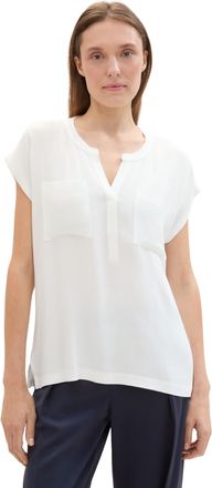 Tom Tailor Damen Basic T-Shirt-Bluse mit Brusttaschen, Whisper White, XXXL