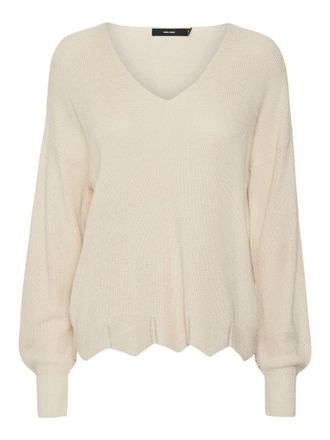 Vero Moda Vero Moda Womens VMNEWLEXSUN Scallop LS V-Neck Pull GA Pullover, Birch, M