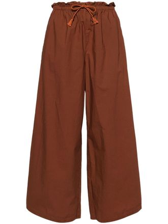 Forte_Forte pantalon en coton &agrave; lien de resserrage - Marron