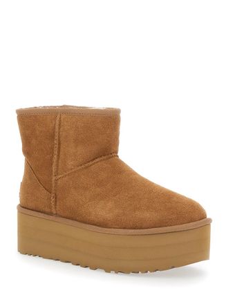 UGG Womens Ankle Boots Classic Mini Platform Brown Suede Leather