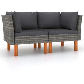 vidaXL Ecksofas 2 Stk. Poly Rattan und Eukalyptus Massivholz - Vidaxl