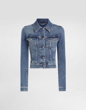 Dolce & Gabbana Cropped Cotton Denim Jacket - Frau Denim Mehrfarbig 38