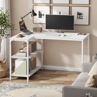 Vasagle Bureau en L, &Eacute;tag&egrave;res R&eacute;glables avec Rangement, 110 x 80 cm, Blanc