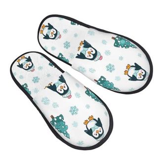 Generic Pantoufles de neige en forme de pingouin mignon pour femme et homme - Motif sapin de No&euml;l - Antid&eacute;rapantes - Confortables - En mousse &agrave; m&eacute;moire de for