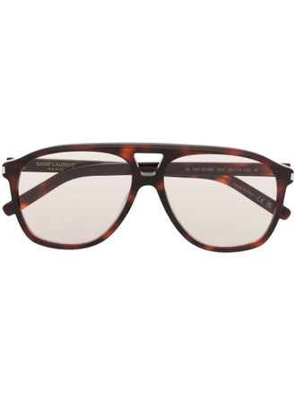 Saint Laurent Eyewear lunettes de soleil pilote &agrave; effet &eacute;caille de tortue - Marron