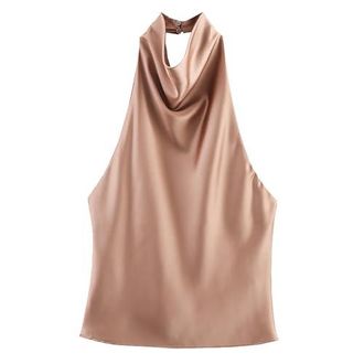 Generic Caraco en soie pour femme - Col bénitier - Dos nu - Sans manches - Élégant - Pour sortir - En satin, kaki, XS