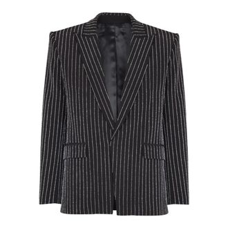 Balmain Wolljacke mit einem Knopf und Kristallstreifen - - Jackets - Herren - Schwarzk - XL