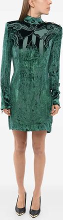 Balmain robe longue &agrave; fini velours - Vert