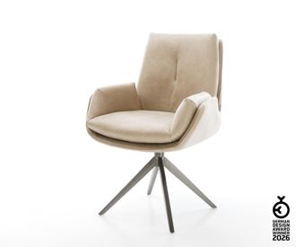 DELIFE Drehstuhl Clea-Flex Mikrofaser Beige Vintage Kreuzgestell breit Graphit 360&deg; drehbar Wippfunktion, Esszimmerst&uuml;hle
