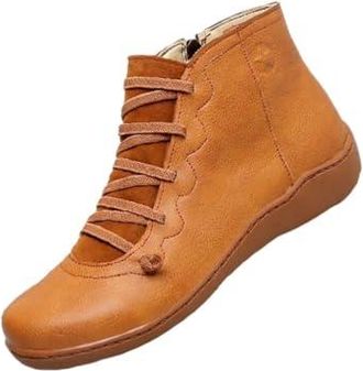Generic Bottines pour femme sans talon 2024 - Fermeture &eacute;clair lat&eacute;rale - Style r&eacute;tro - Confortables - Talon bas - Bottes western pour femme avec boucle, marr